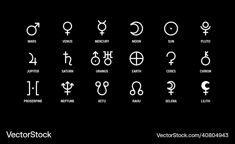 Planet symbol white sign on black mars Royalty Free Vector