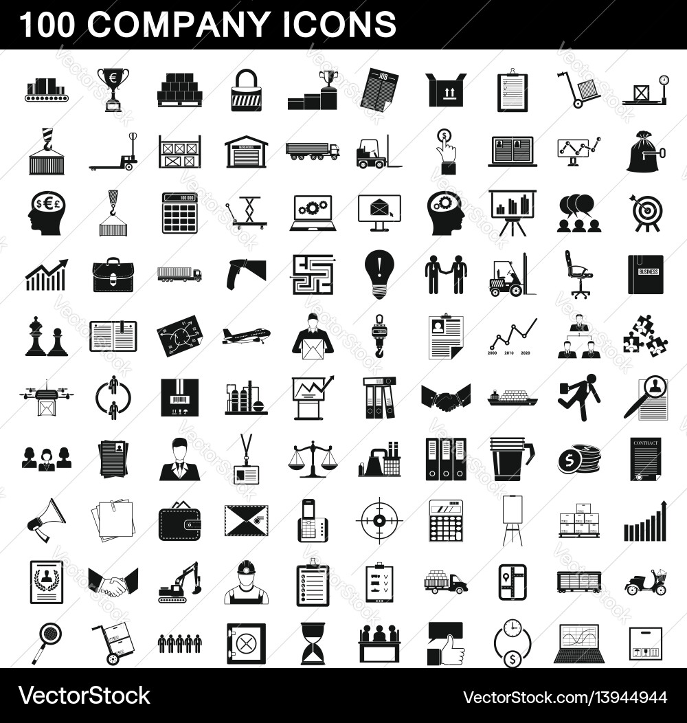100 company icons set simple style Royalty Free Vector Image