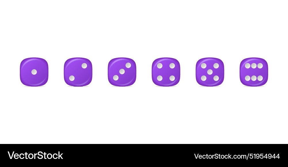 3d realistic purple game dice icon set closeup Vector Image
