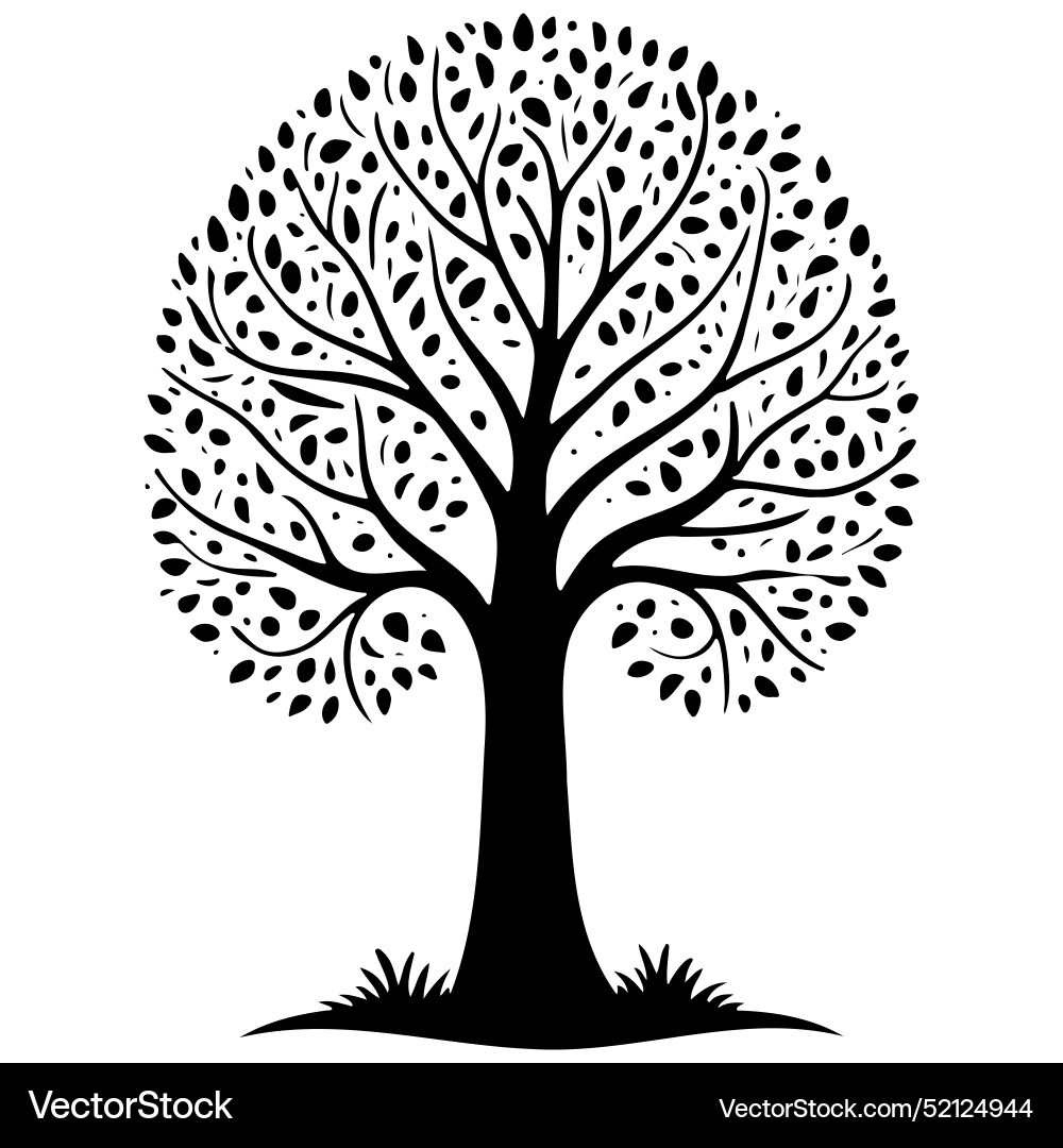 Cartoon tree silhouette drawing realistic hand Vector Image