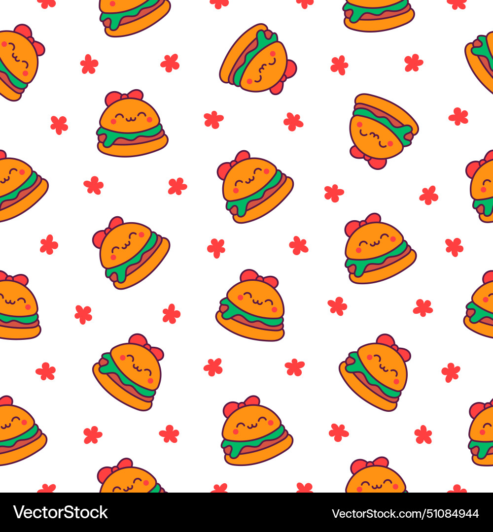 Cute kawaii animal burger seamless pattern Vector Image