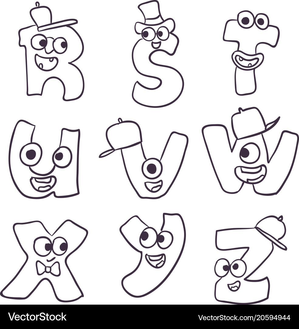 Cute monsters doodle alphabet abc Royalty Free Vector Image