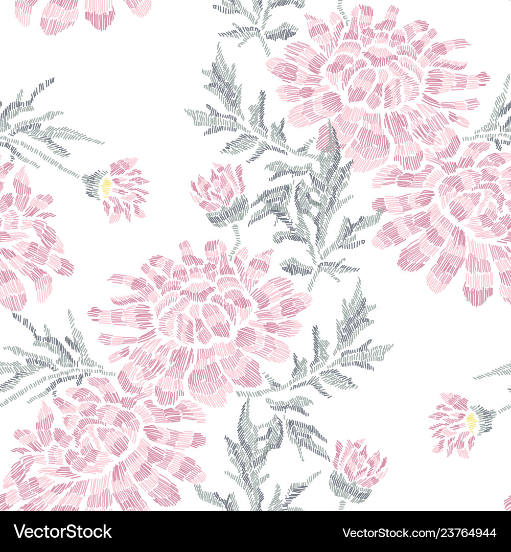 Embroidery floral seamless pattern Royalty Free Vector Image