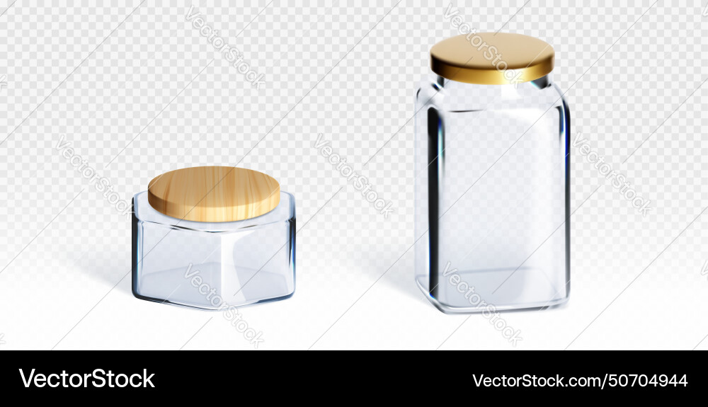 Glass transparent low and high jar mockup Vector Image