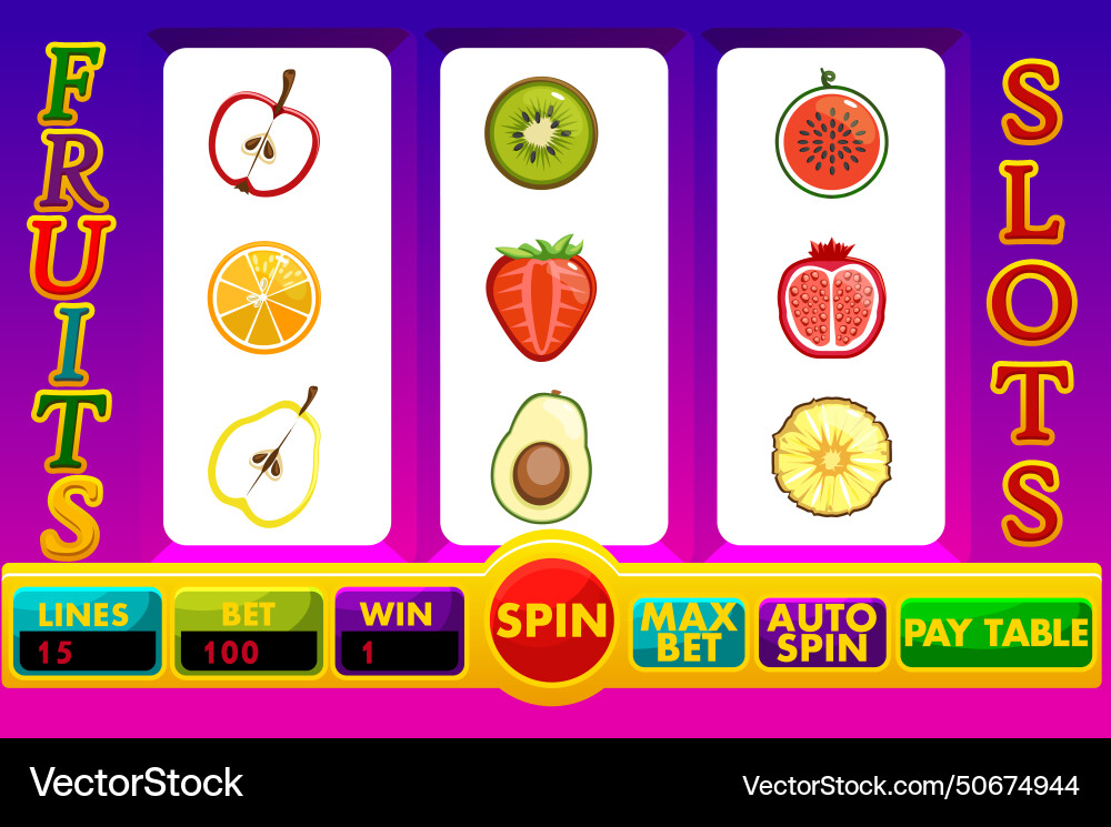 Slot machine with fruit casino game asset Vector Image