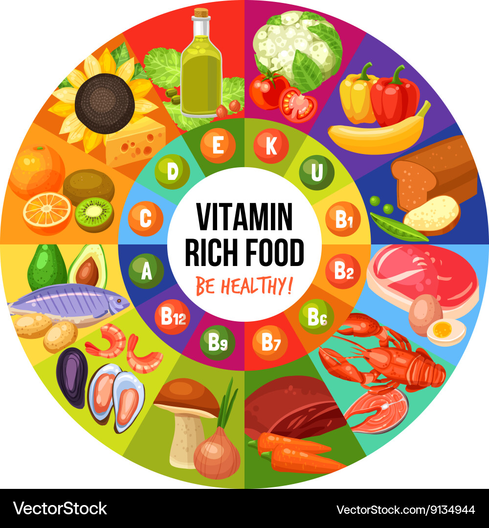 Vitamin Rich Foods Circle Royalty Free Vector Image