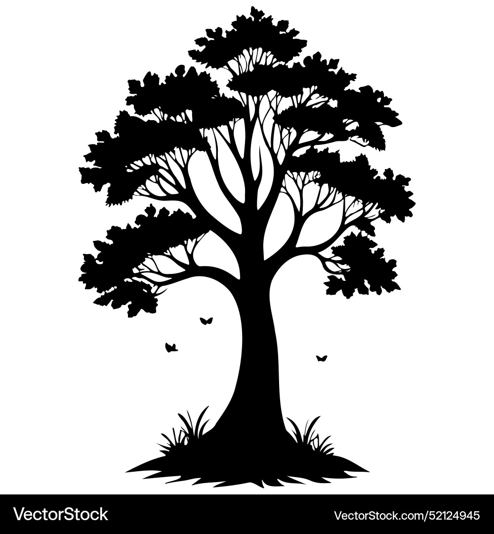 Cartoon tree silhouette monochrome outline Vector Image