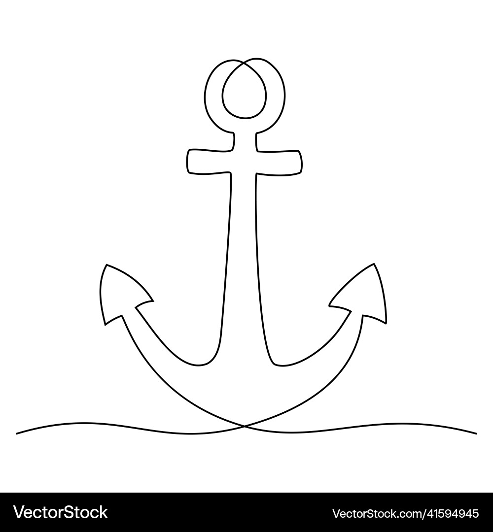 Continuous one line drawing of anchor Royalty Free Vector