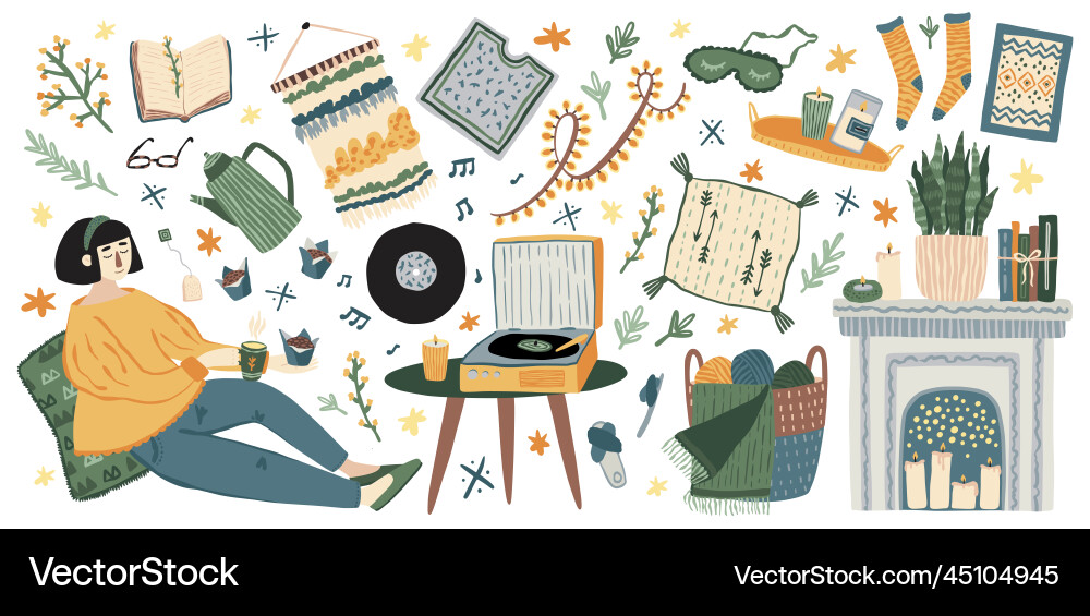 Cozy Reading Nook with Vinyl Royalty Free Vector Image