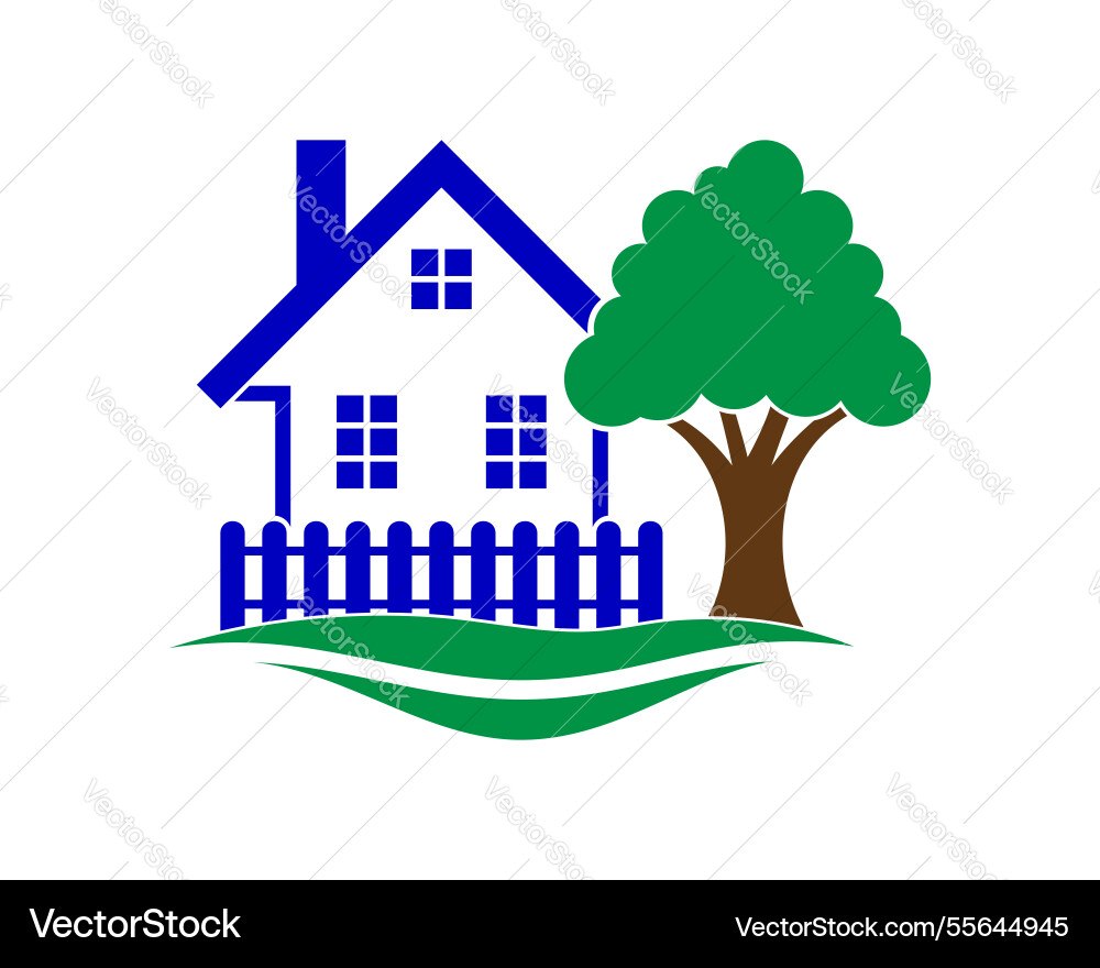 House icon with tree and fence Royalty Free Vector Image