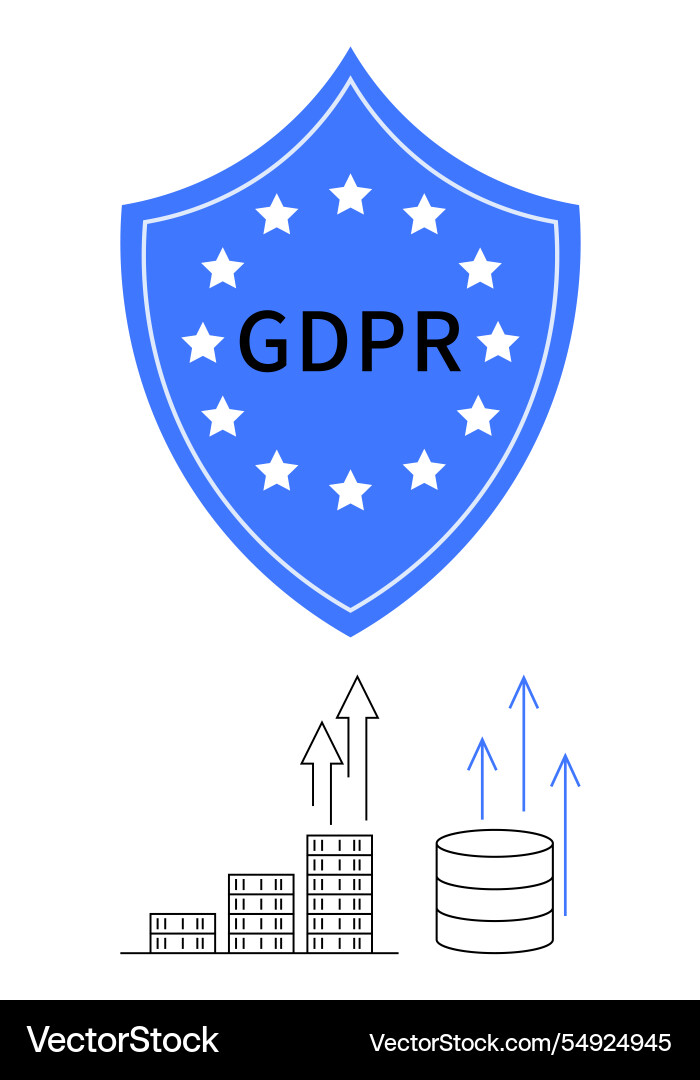 Shield with gdpr text and stars above growing data
