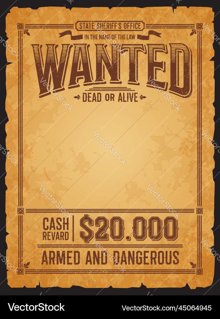 Wanted: Wild West Outlaw Poster Royalty Free Vector Image