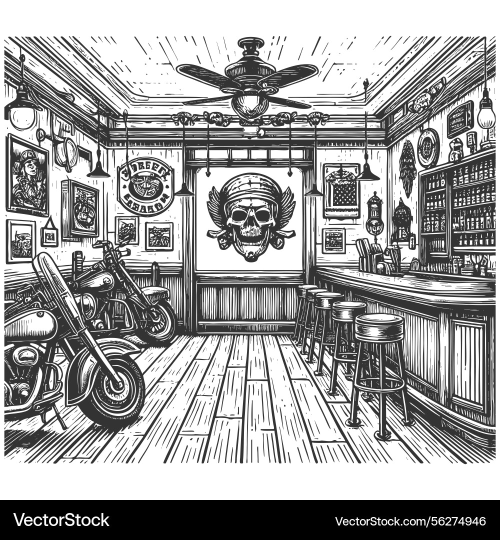 Bikers pub bar with motorcycle Royalty Free Vector Image