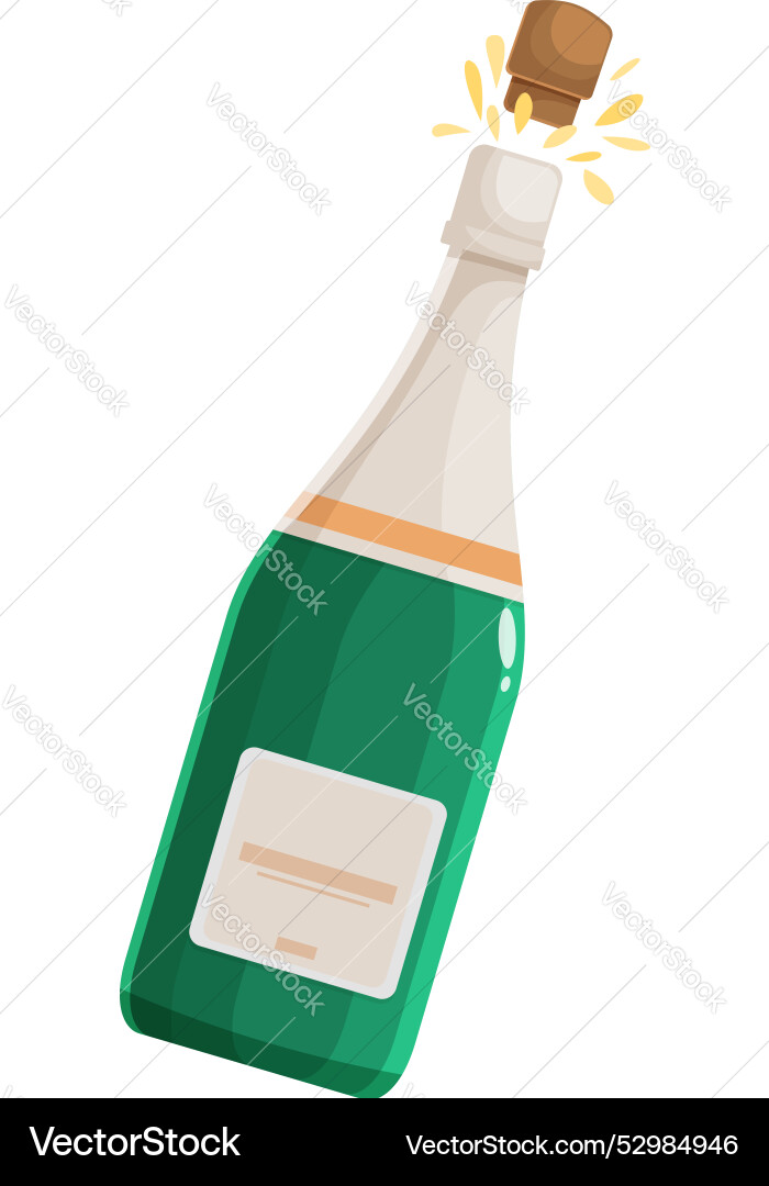 Green champagne bottle popping its cork Royalty Free Vector