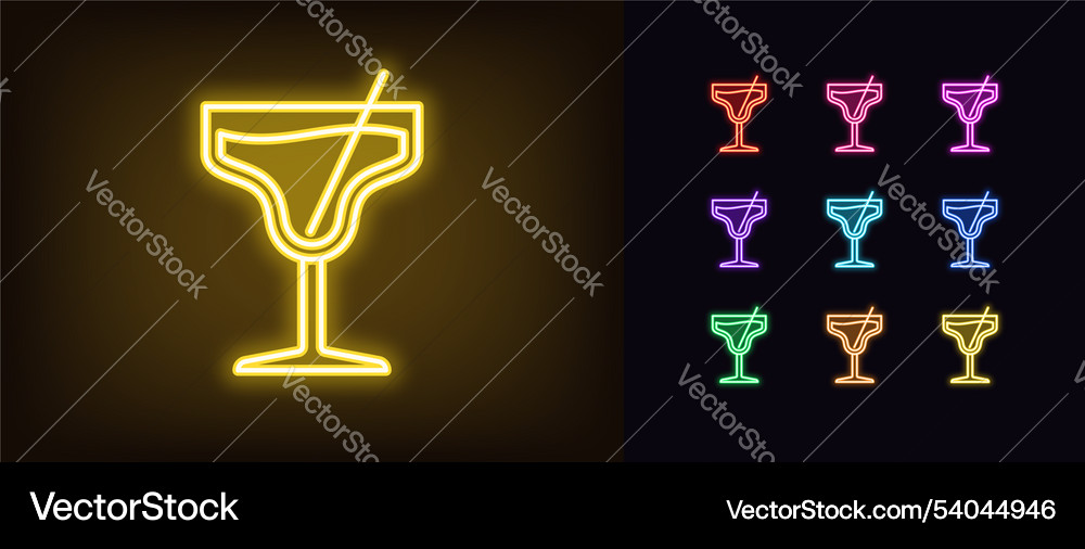 Outline neon cocktail icon set glowing Royalty Free Vector