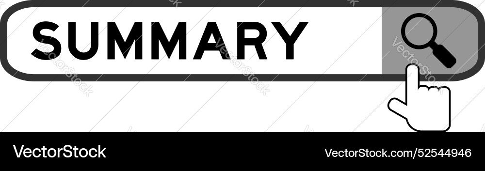 Search banner in word summary with hand over Vector Image