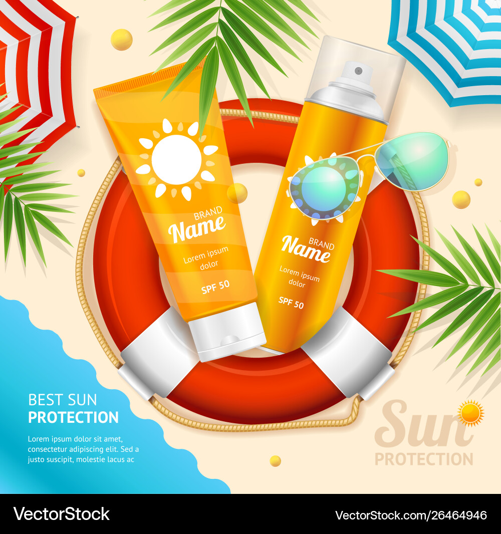 Sun protection ad concept card background Vector Image