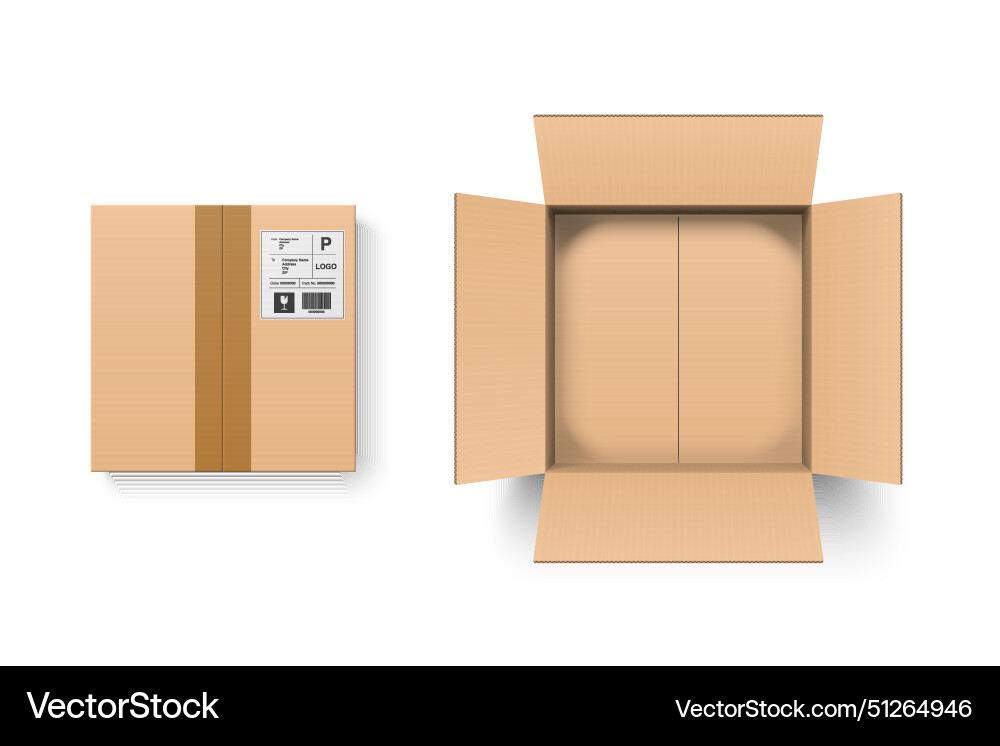 Top view open and closed cardboard box Royalty Free Vector