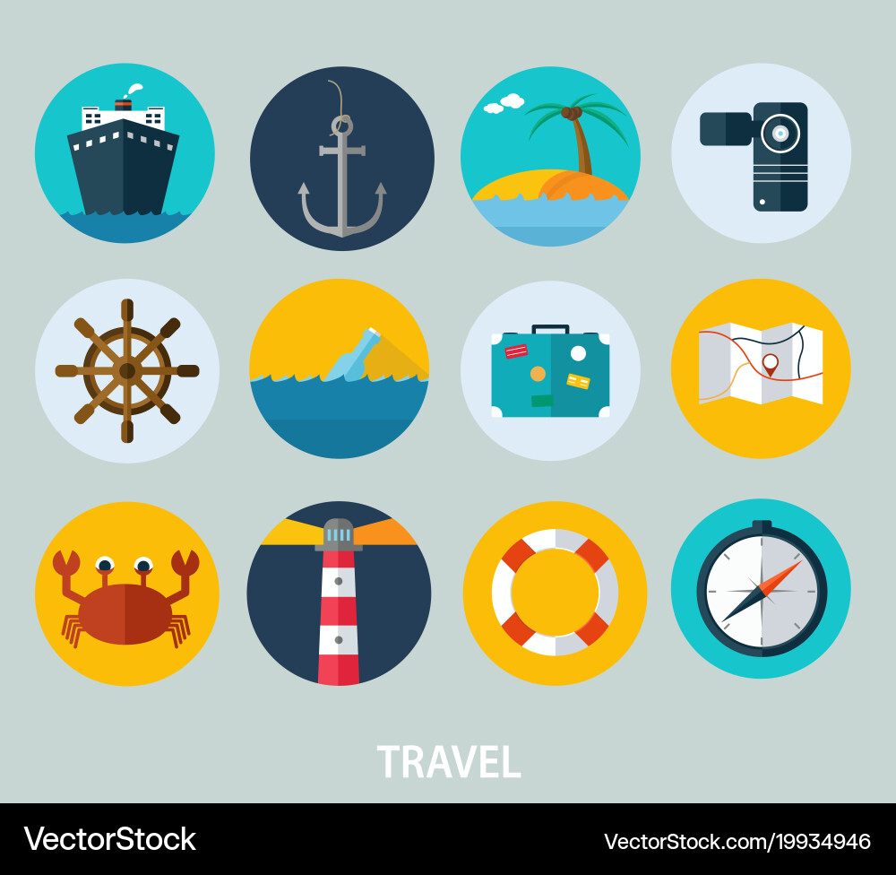 Travel icons flat design Royalty Free Vector Image