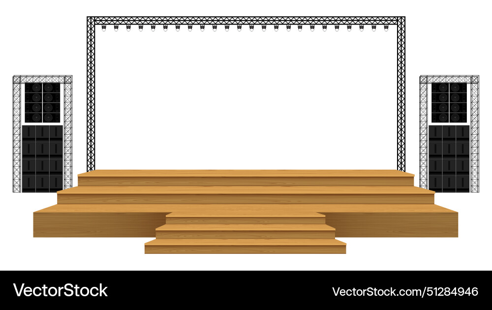 Wooden stage and speaker with led screen on the tr