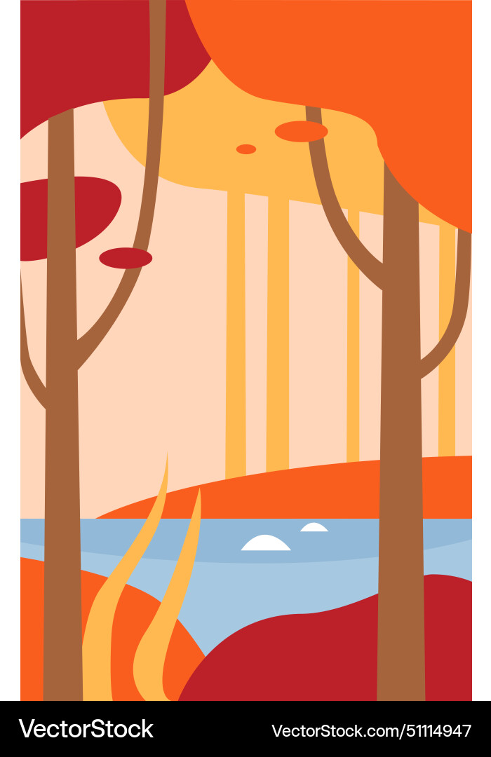 Abstract autumn simple landscape with river Vector Image