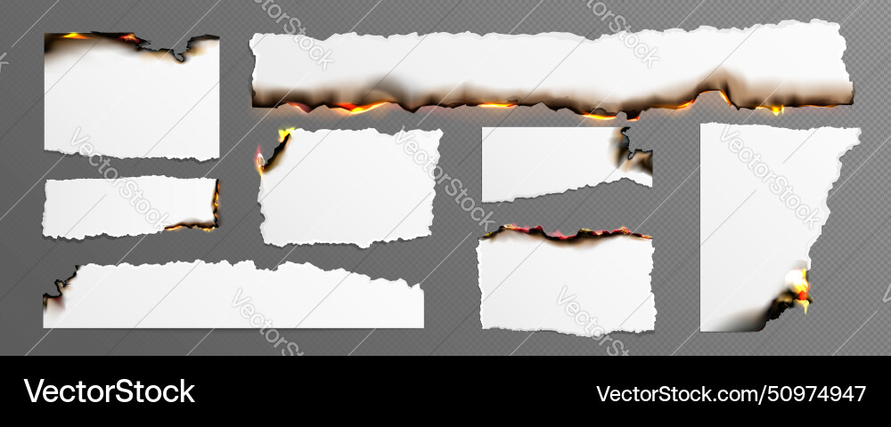 Burning paper pieces set Royalty Free Vector Image