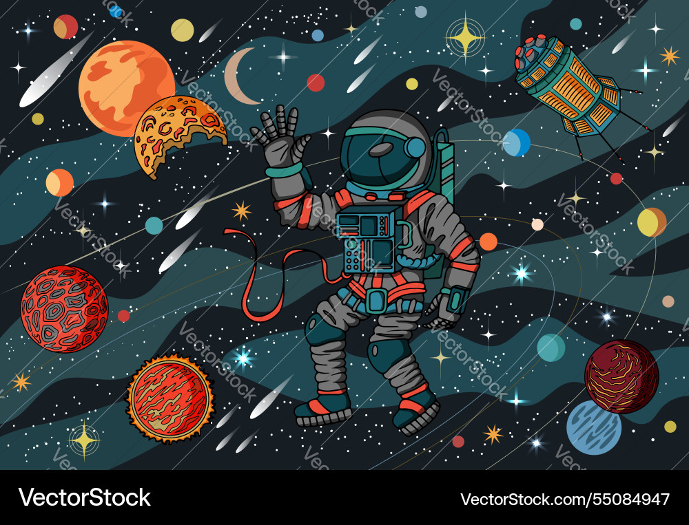 Colorful with friendly astronaut Royalty Free Vector Image