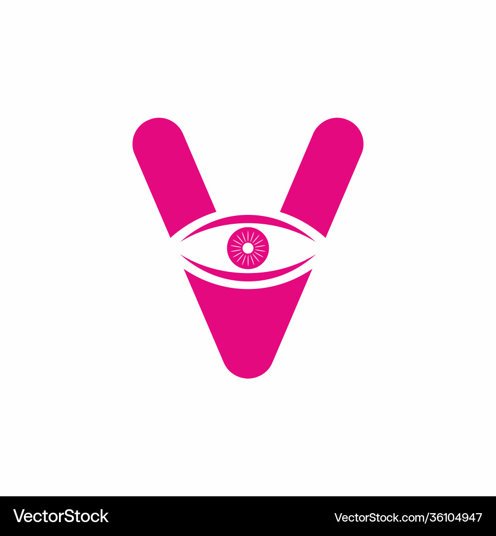 Magenta 'V' Initial Logo with Eye Royalty Free Vector Image