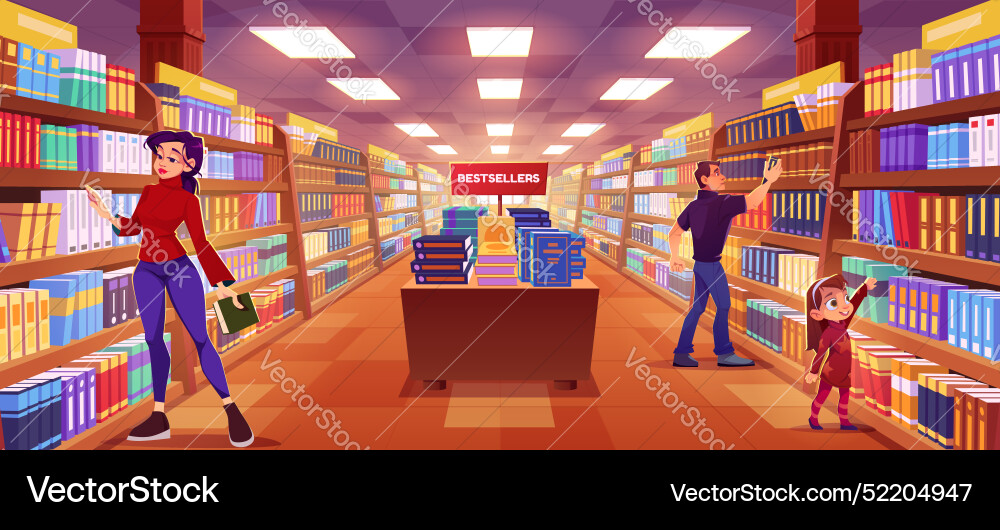 People in book store room interior Royalty Free Vector Image