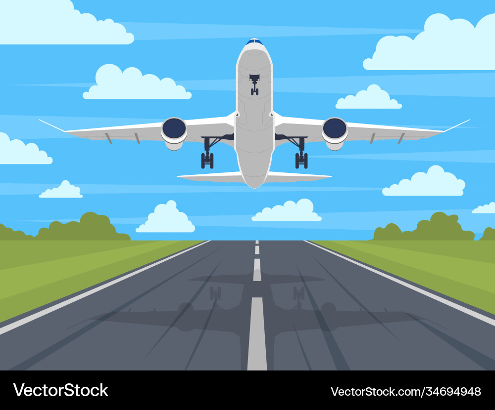 Airplane runway landing or taking off plane Vector Image