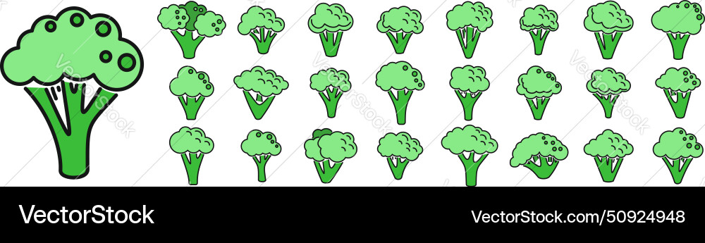 Broccoli icons set color line Royalty Free Vector Image