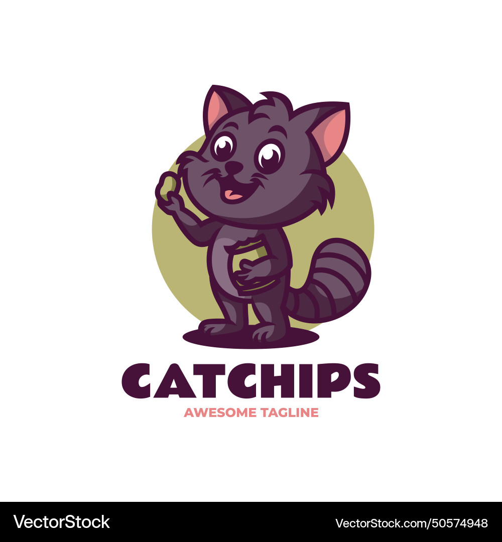 Logo cat chips mascot cartoon style Royalty Free Vector