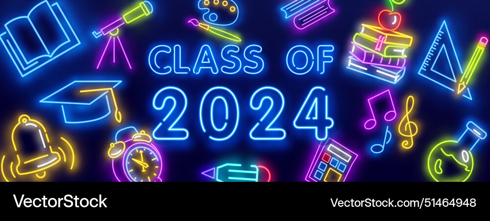 Neon 2024 graduate class logo Royalty Free Vector Image