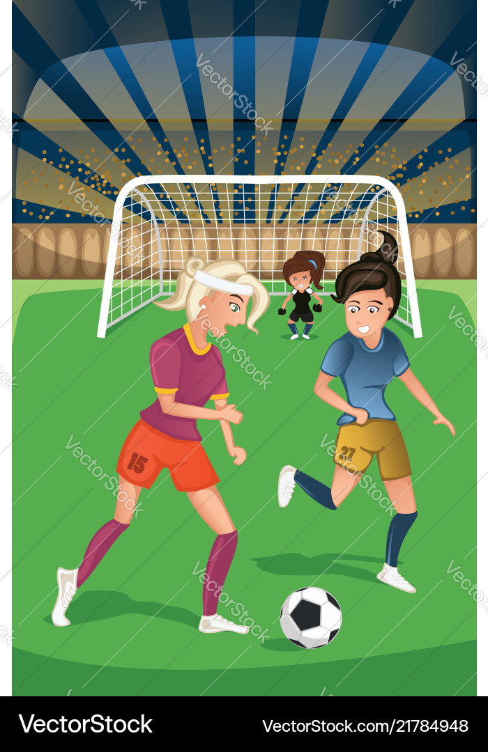 Women playing soccer in a match Royalty Free Vector Image
