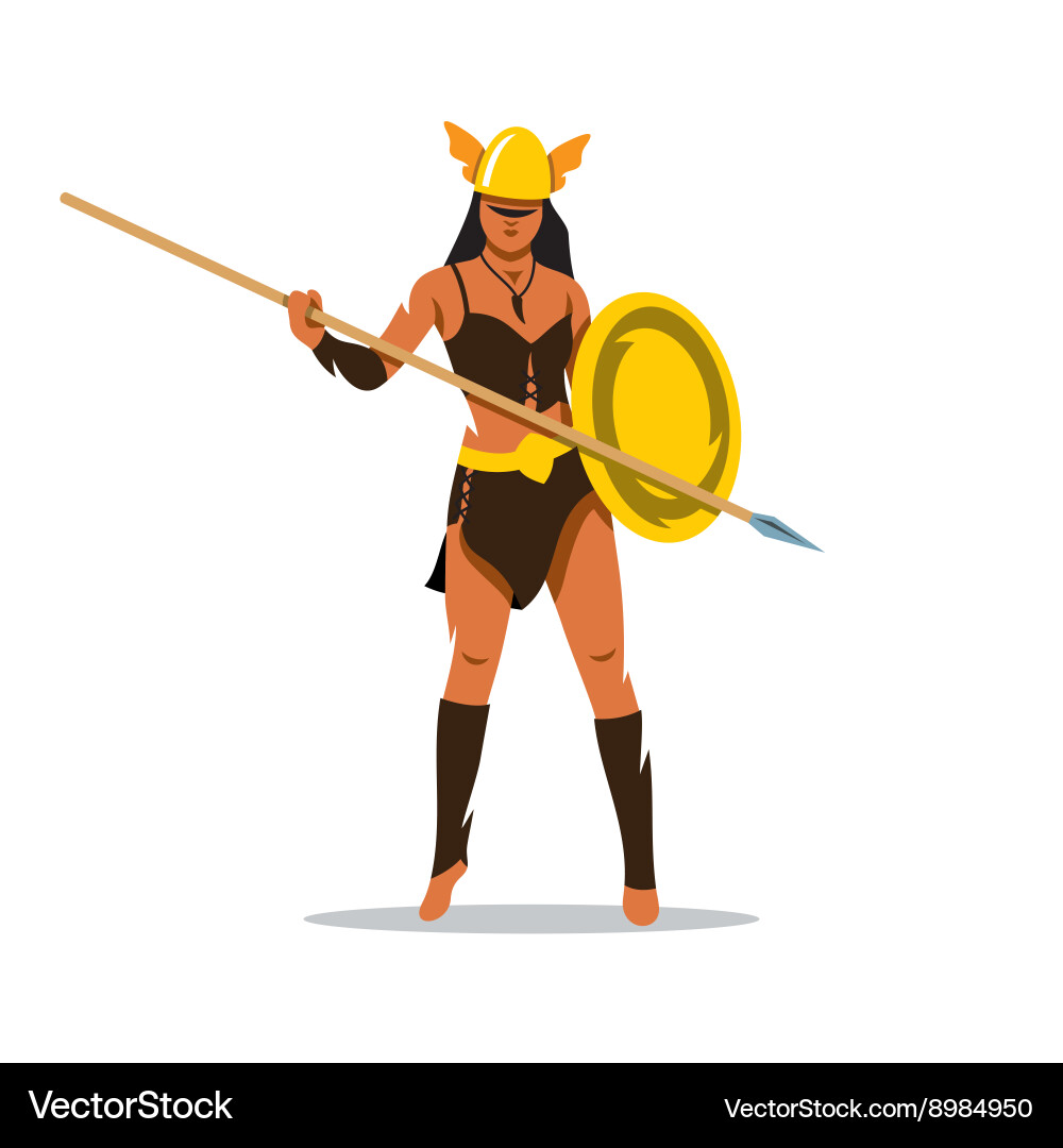 Amazon girl with a spear cartoon Royalty Free Vector Image