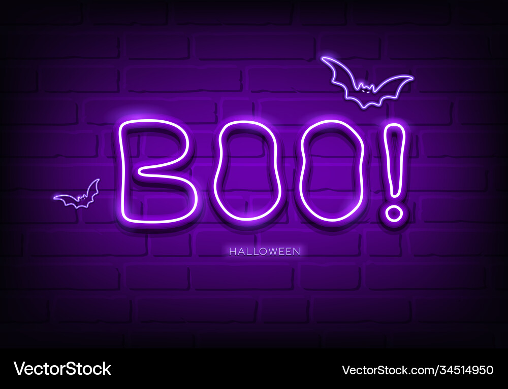 Boo message and bat neon light purple Royalty Free Vector