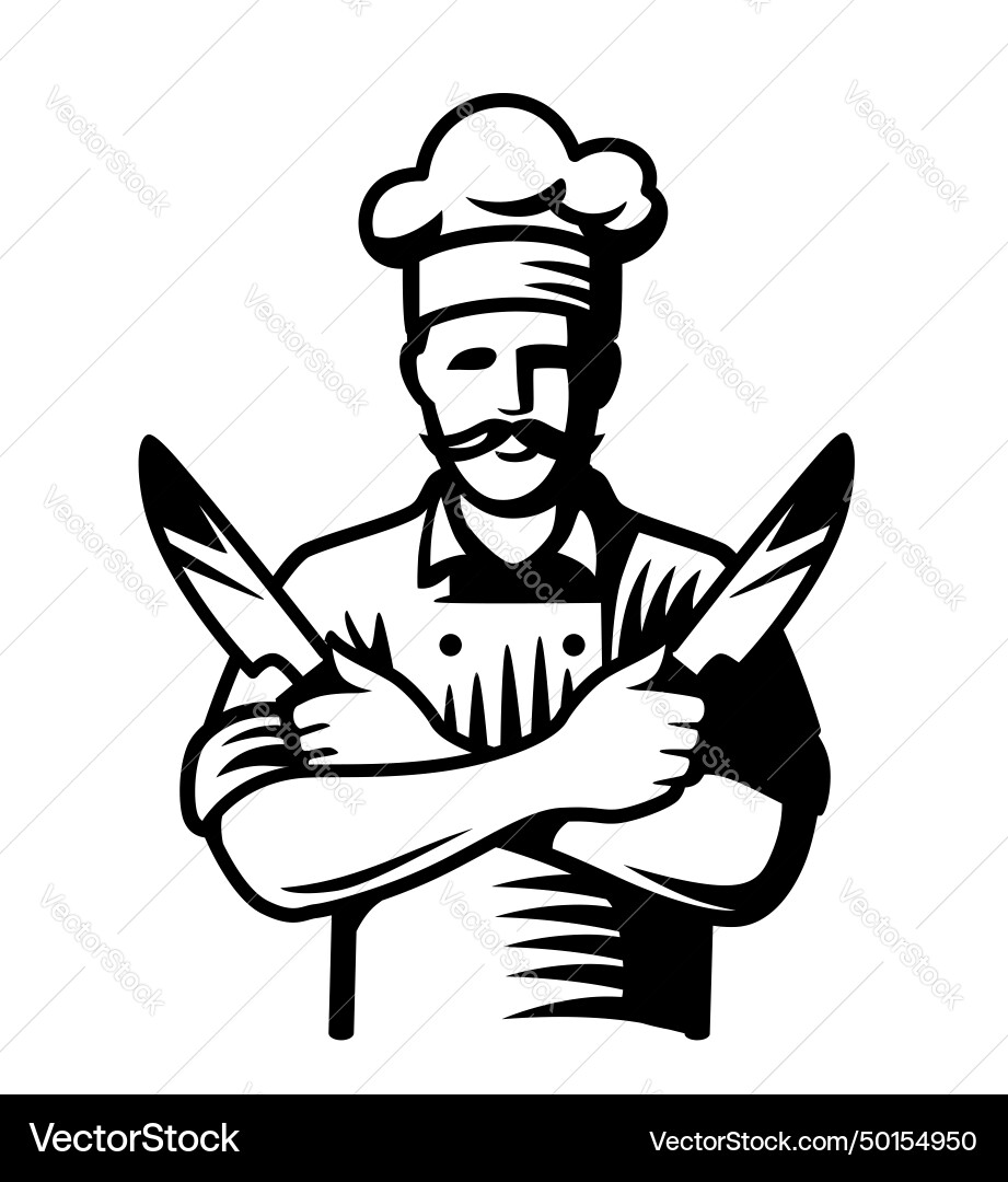 Chef in hat with knives man cook uniform Vector Image