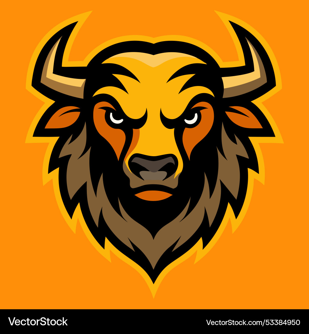 Fierce bison head mascot logo in bold orange – Royalty-Free Vector ...