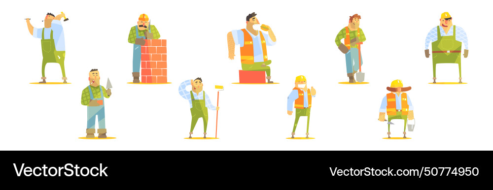 Funny Construction Worker Character Set Royalty Free Vector