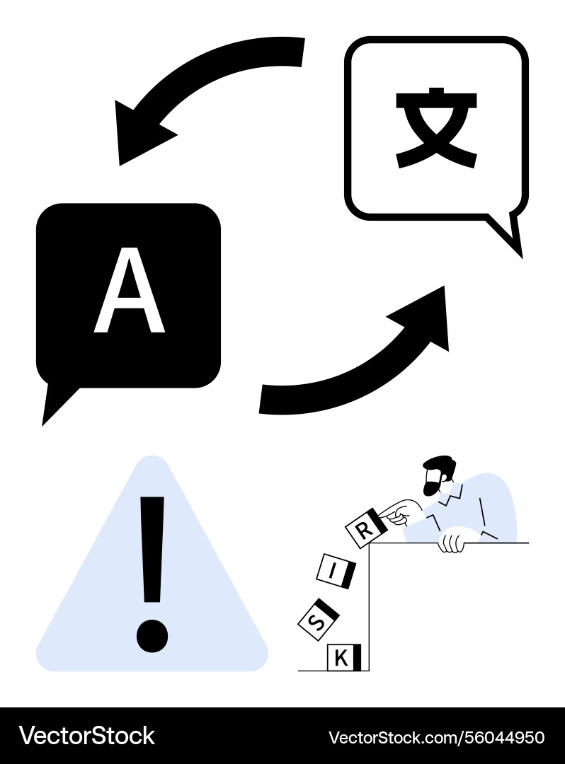 Language translation with risk and alert symbols Vector Image