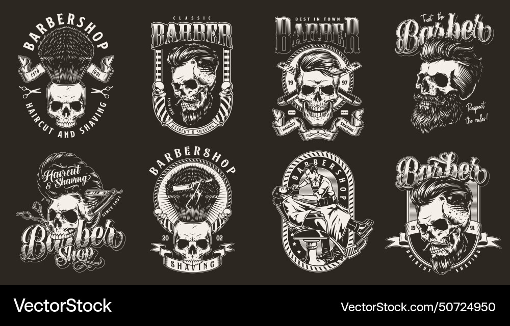 Mens barber set elements monochrome Royalty Free Vector
