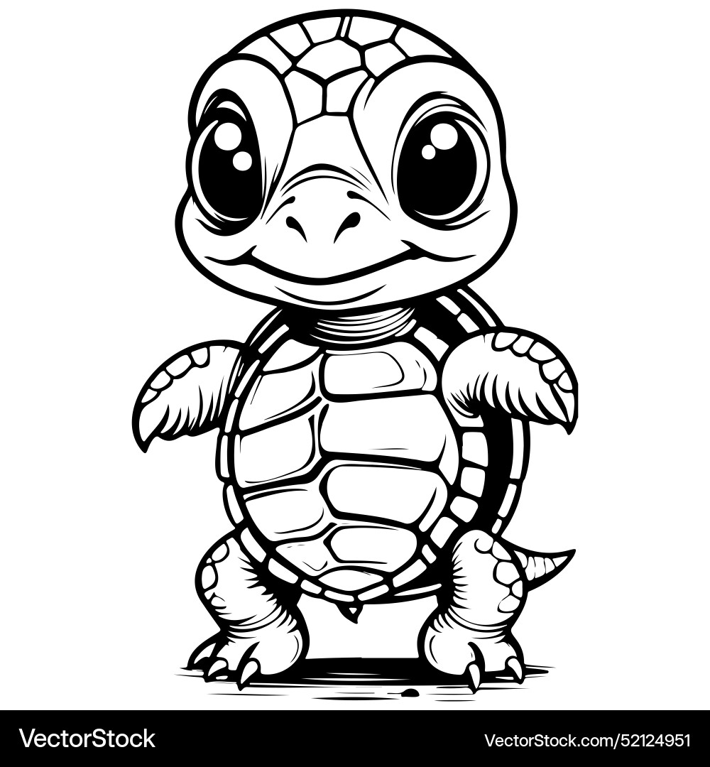 Cartoon turtle hand drawn line transparent Vector Image