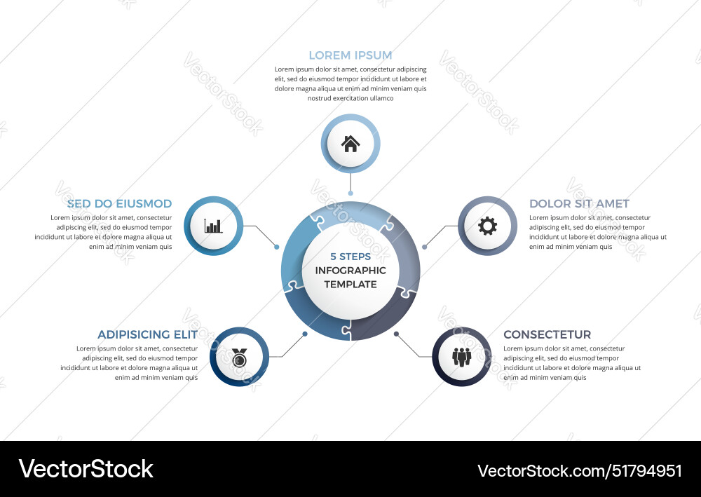 Circle diagram template - five elements Royalty Free Vector
