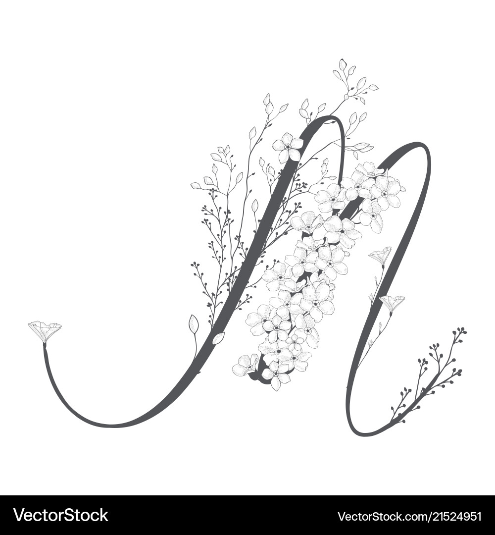 Hand drawn floral m monogram and logo Royalty Free Vector
