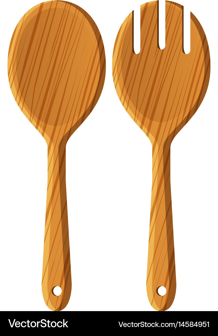 Pair of wooden spoon and fork Royalty Free Vector Image