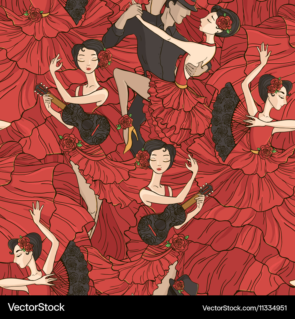 Pattern with tango and flamenco dancers Royalty Free Vector