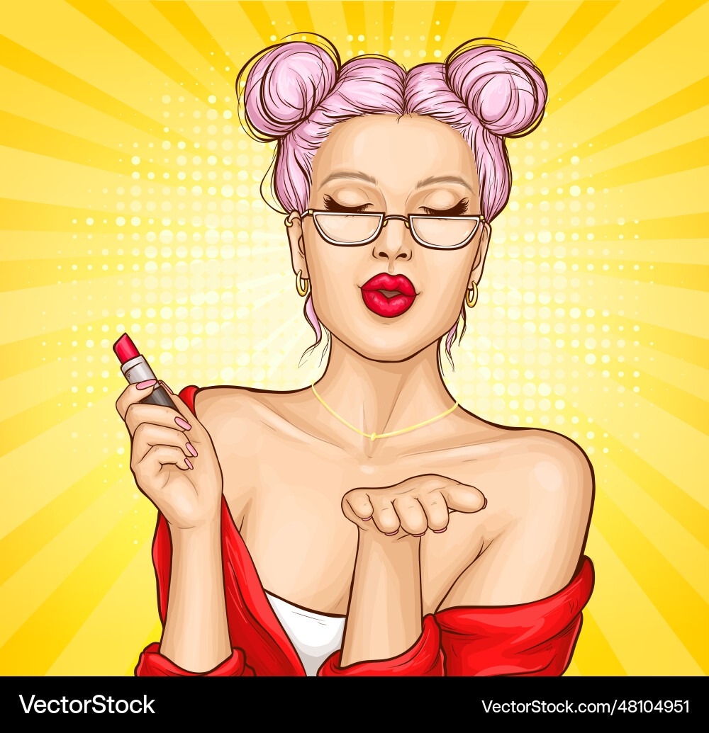 Sexy Woman Sending Air Kiss With Closed Eyes Vector Image