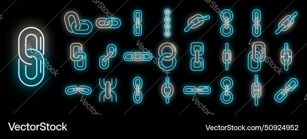 Chain link icons set neon Royalty Free Vector Image