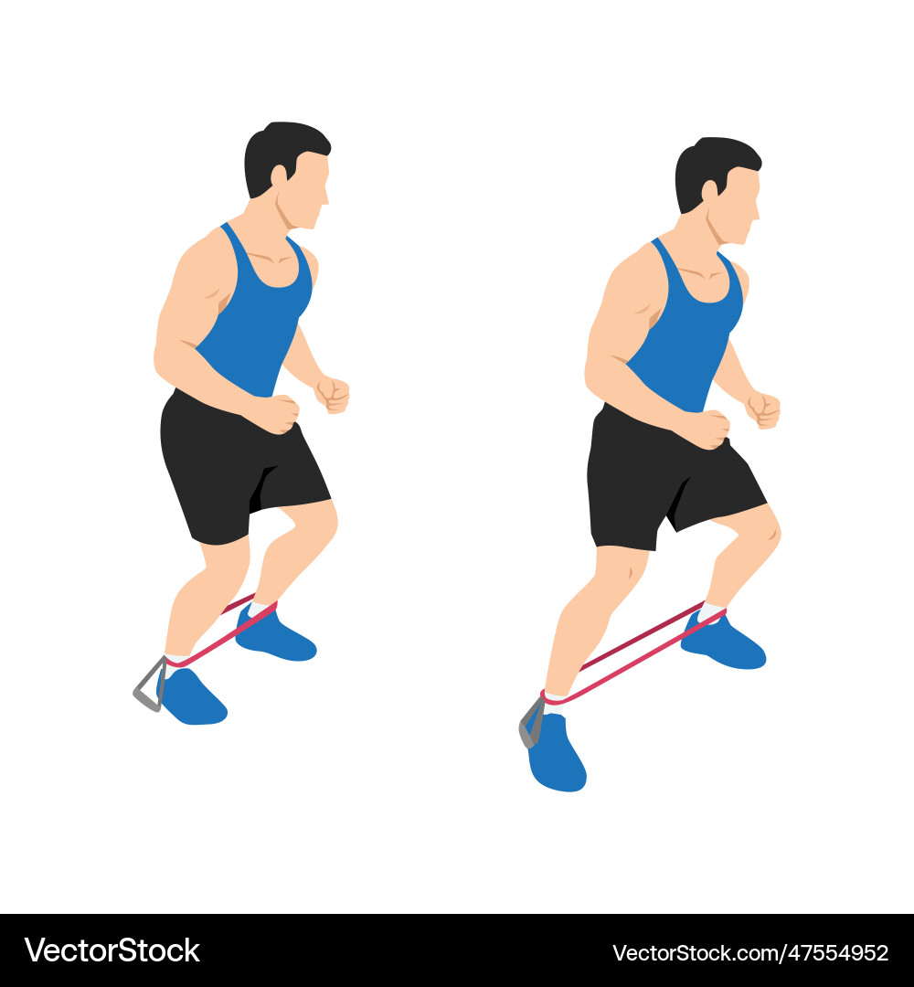 Man doing resistance band side steps exercise Vector Image