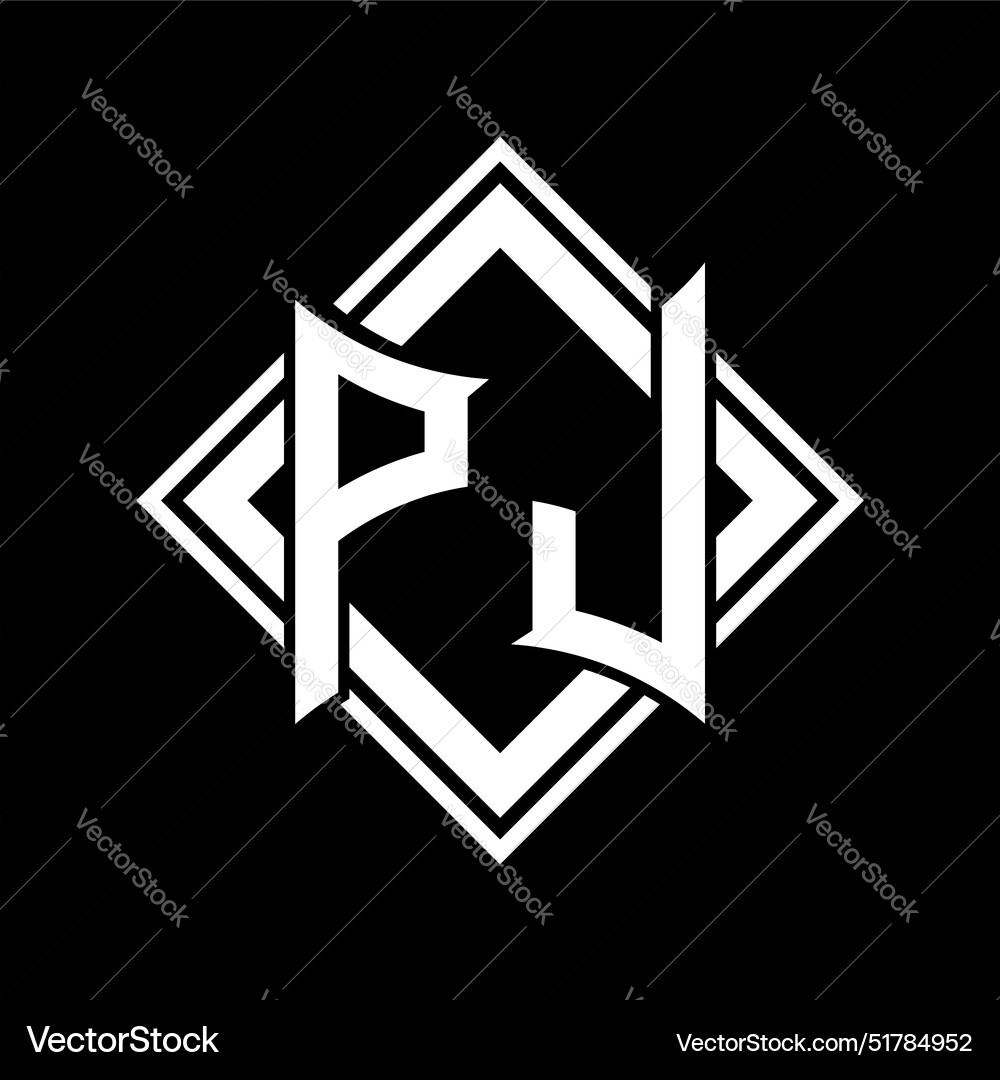 Pj letter logo abstract shield shape with square Vector Image